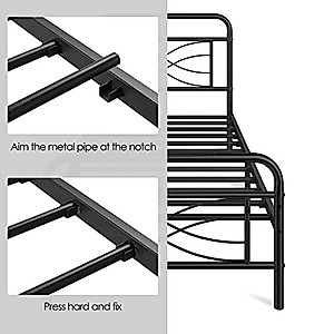 Topeakmart Twin Bed Frames Metal Bed with Vintage Style/Criss-Cross Design Headboard/Mattress Foundation/No Box Spring Needed/Under Bed Storage/Strong Slat Support Black Twin Bed