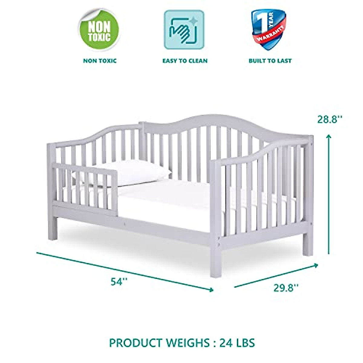 Dream On Me Austin Toddler Day Bed in Pebble Grey, Greenguard Gold Certified