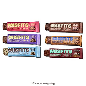 Misfits Vegan Protein Bar, Best Sellers Variety Pack, Plant Based Protein Bars, High Protein Snacks with 15g Per Bar, Low Sugar, Low Carb, High Fiber, Non GMO, 4 Flavor 12 Pack, 1.8oz Bars - Soft Protein Snack & Breakfast Bars