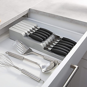Kitchen Details 2 Tier Knife Drawer Organizer | Holds 11 Knives | Utensil Holder | Knife Block | Storage & Organization | Space Saver | Grey