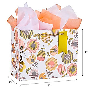 SUNCOLOR 2-Pack 9" Small Gift Bags with Tissue Paper For Her(Tulip Flower)