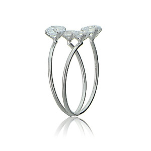 Hoops & Loops Sterling Silver Cubic Zirconia 4-Stone Adjustable Open Band Ring