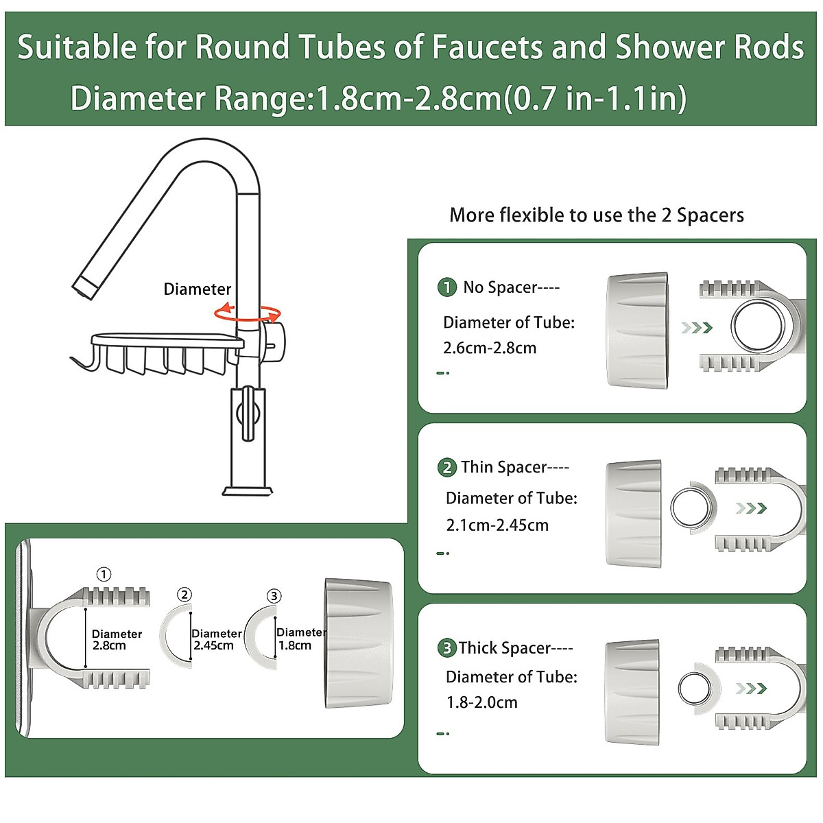 Faucet Shower Rod Assembled Kitchen Storage Rack Shower Caddy Soap Dish Holder with Hooks Matte Black