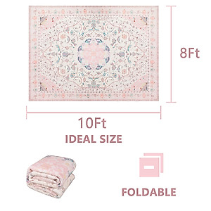 auruge Area Rug - Vintage 8x10 Non-Slip Backing Area Rugs Light Pink Soft Faux Wool Carpet Foldable & Machine Washable Rugs for Living Room Bedroom Dining Room Nursery Home Office