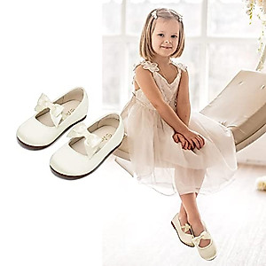 DREAM PAIRS Girls Mary Jane Front Bow Ballerina Flat Dress Shoes, Sophia-22-ivory - 11 Little Kid (Sophia-22)