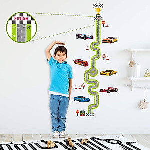 DECOWALL DA-1911 Racing Track Height Growth Chart Kids Wall Stickers Wall Decals Peel and Stick Removable Wall Stickers for Kids Nursery Bedroom Living Room d?cor
