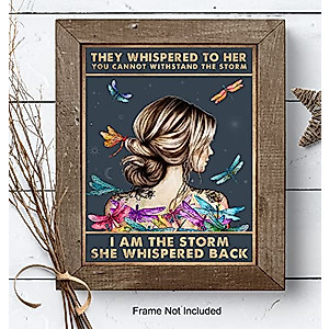 They Whispered to Her You Cannot Withstand The Storm - Positive Motivational Uplifting Encouragement Gifts for Women Teens - Inspirational Quote Wall Art - Boho Decoration Print - Dragonfly Wall Decor