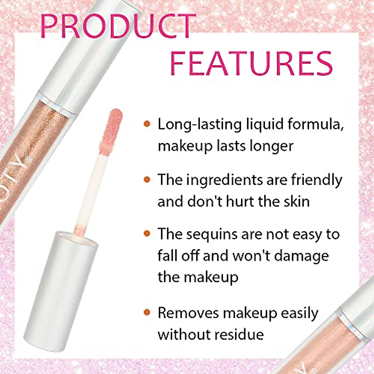 4 Colors Liquid Glitter Eyeshadow Eyeliner Makeup Sticks.Waterproof Pink Purple Silver Golden Liquid Iridescent Sparkle Eyeliner Eyeshadow Eyelid.Quick-Drying