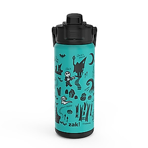 zak! Beacon Insulated Bottle, Disney The Nightmare Before Christmas - 20 oz - Durable Stainless Steel - Double-Wall Vacuum Insulation, Silicone Spout &Leak-Proof Lid - Dishwasher Safe