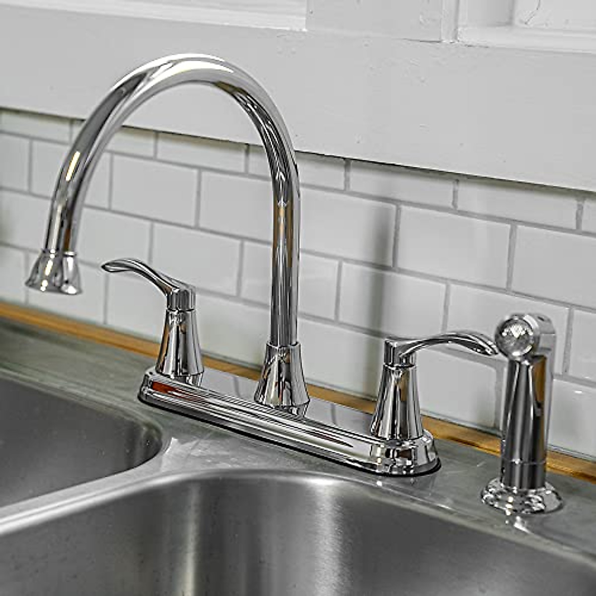 EZ-FLO 10717 Two-Handle High-Rise Kitchen Faucet with Matching Side Spray, Chrome