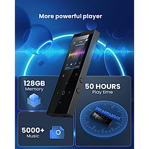 128GB MP3 Player - Music Player with Bluetooth 5.2 HiFi Sound Shuffle Single Loop FM Radio Built-in HD Speaker Voice Recorder Mini Design Ideal for Sport (Earphones Included)