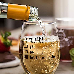 40th Birthday Gifts for Women and Men Wine Glass - Funny Is You 40 Gift Idea for Mom Dad Husband Wife – 40 Year Old Party Supplies Decorations for Him, Her - 15oz