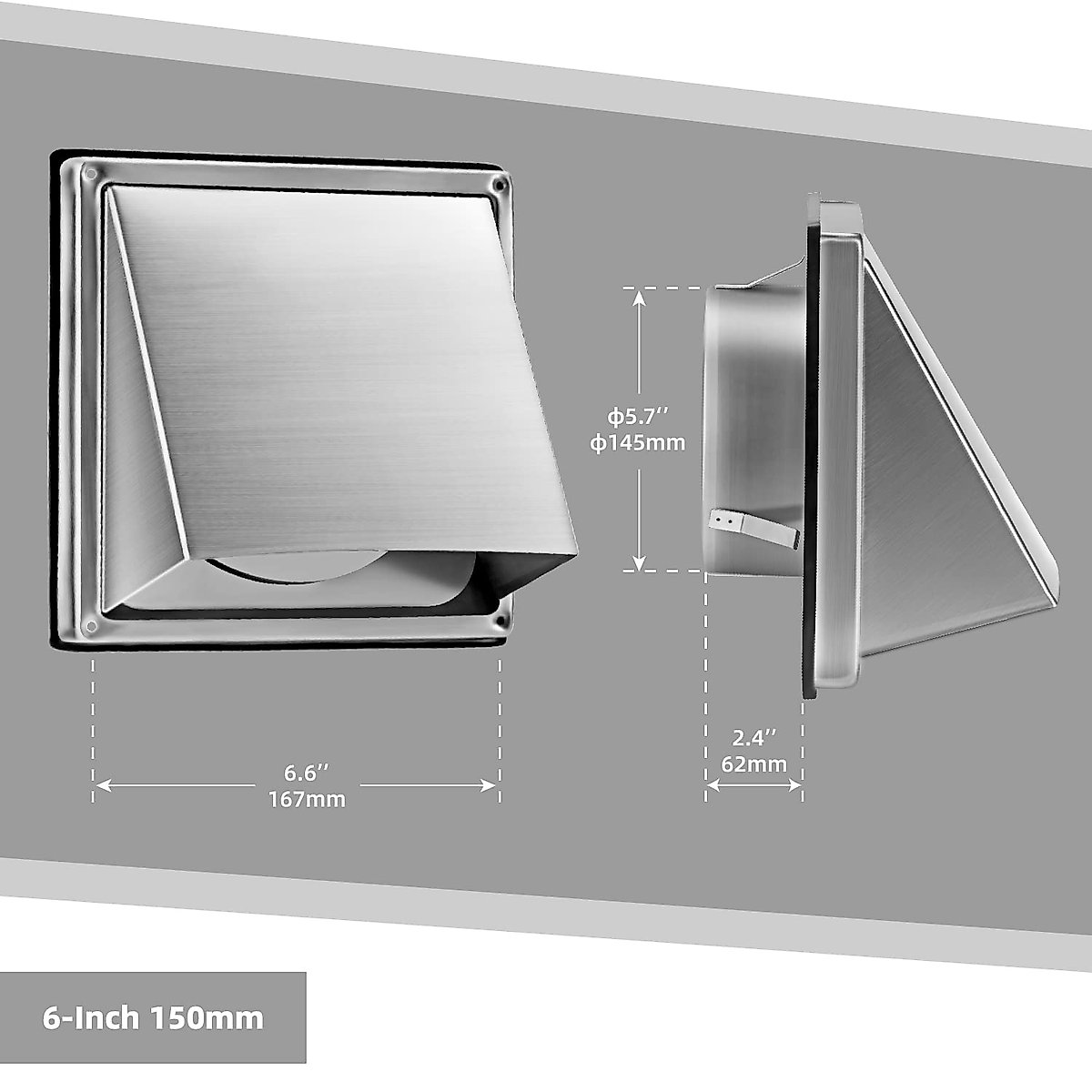 FRESH SPEED 6-Inch External Extractor Wall Vent Cushioned Non Return Flap