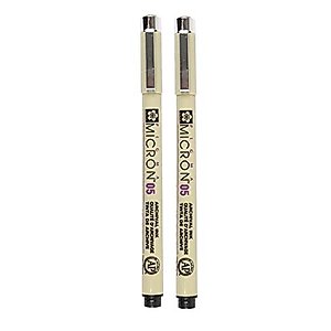 SAKURA PIGMA MICRON 05 FINELINER PEN, 0.45MM LINE WIDTH, PACK OF 2 (Black)