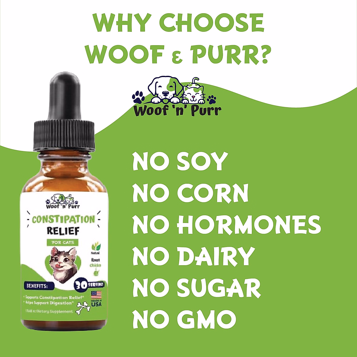 Woof 'n' Purr Constipation Relief for Cats - Cat Constipation Relief - Cat Laxative - Cat Laxative Constipation Relief - Constipation Relief for Cat - Cat Stool Softener - 1 fl oz - (1)