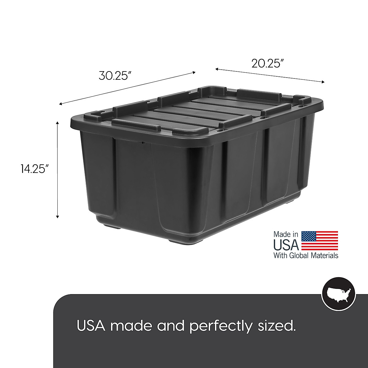 IRIS USA 27 Gallon Heavy Duty Truck Bed Toolbox Storage Tote Bins with Lids, 4 Pack - Made in USA, Tough Snap On Lid Stackable Industrial Rugged Tubs, Garage Organization, Reusable Box - Black