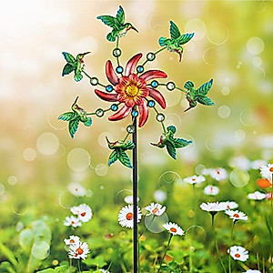 COOZZYHOUR 39" Hummingbird Wind Spinner for Yard and Garden,Outdoor Metal Windmill Single Direction Wind Sculptures Kinetic Windmills Catchers for Garden Decorations，Windmills for The Yard Garden.