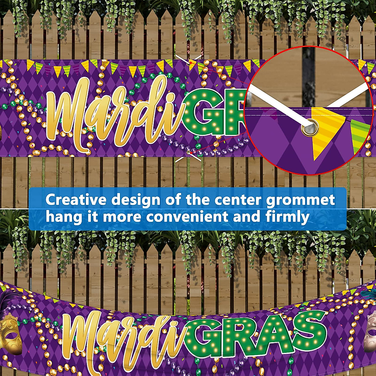 Probsin Large Mardi Gras Banner Outdoor Decorations 120" x 20" Fat Tuesday Yard Sign New Orleans Holiday Masquerade Party Supplies Carnival Backdrop for Garden House Fence Balcony Garage Gifts Lawn