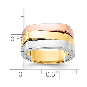 Diamond2Deal 14k Yellow Gold Tri-Color Contemporary Flat Top Band Ring Fine Jewelry for Women