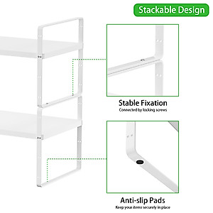 SOFRON Expandable Cabinet Storage Shelf Stackable Organizer Rack for Kitchen Bathroom Pantry Spice Cupboard Countertop Home Office Desk Heavy Duty Nonslip White Large 1 Pack