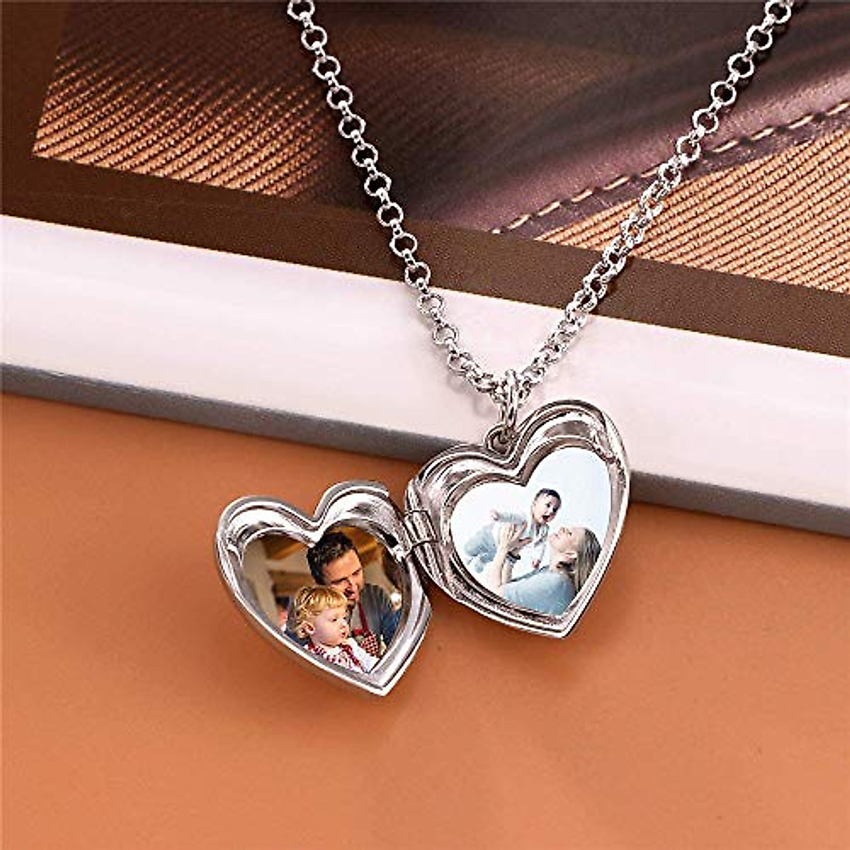 Daruirong 925 Sterling Silver Personalized Photo Heart Locket Necklace Forever in My Heart Custom Add Your Text That Holds Pictures for Women Men Kids(Heart-Shape) | New 0.9 inch Large Size |