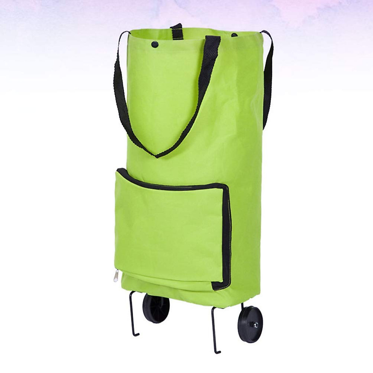 Hemoton Folding Shopping Cart with Wheels Oxford Cloth Portable Collapsible Grocery Cart Green