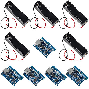 Alinan 5pcs TP4056 Charging Module Type C USB Lithium Battery Charging Board BMS 5V 1A Li-ion Micro USB Charge Module Protection with 5pcs 3.7V 18650 Battery Holder Bundle with Wire