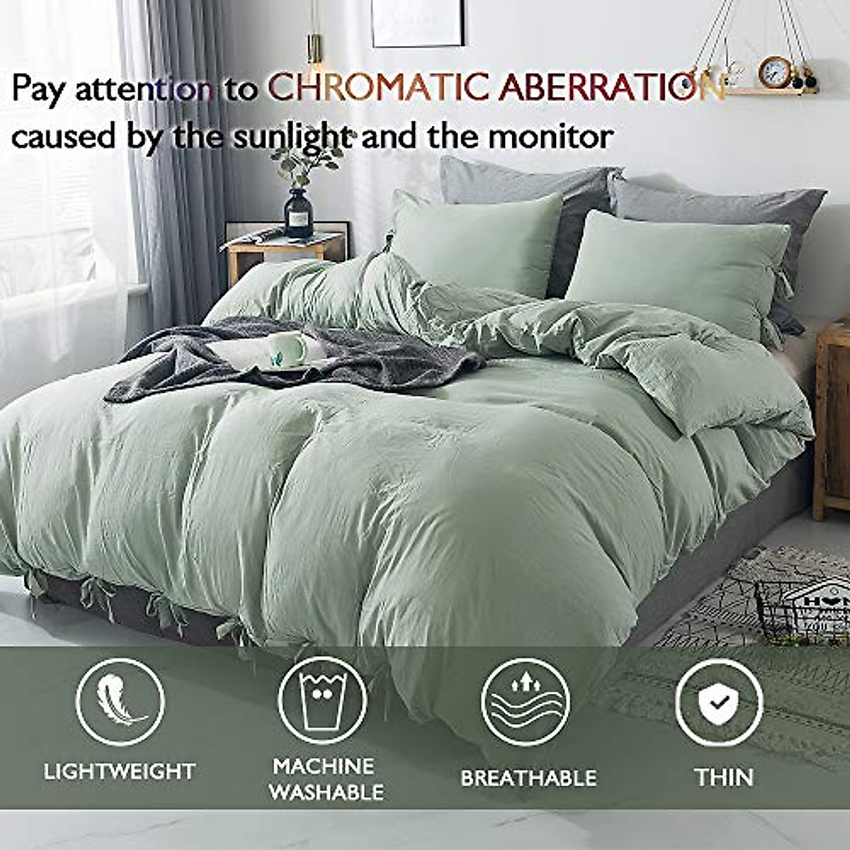 annadaif Sage Green Duvet Cover California King, 3 Pieces Bowknot Ultra Soft Washed Microfiber Bowknot Duvet Cover Set, Easy Care Bedding Set for Men, Women, Boys and Girls
