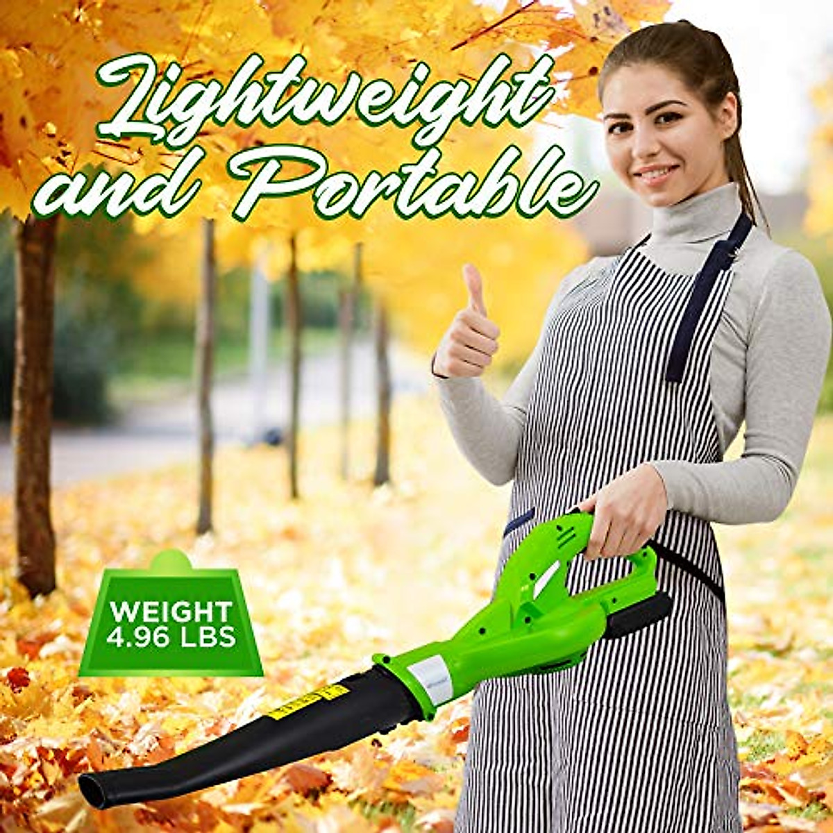 Lightweight Cordless Leaf Blower - 18V, 55 MPH Air Speed - Perfect for Decks, Gutter Cleaning, Snow & Small Yards - Rechargeable Battery & Charger Included, Average Charge Time 4 Hrs - Only 5 lbs.