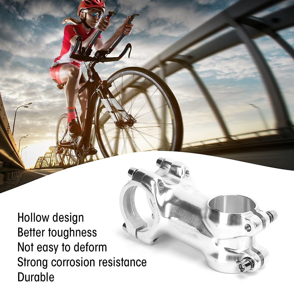 SUNGOOYUE Bike Stem Fits 31.8mm/1.3in Handlebar, Aluminum Alloy Handlebar Stem for Road Bikes Mountain Bikes Silver