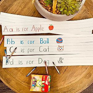 Reskid Ruled Sentence Strips, Thick Paper - 80lb Cardstock 3 x 24 Inches, White, Pack of 100 - Ideal for Classrooms, Offices, or Homes (100)