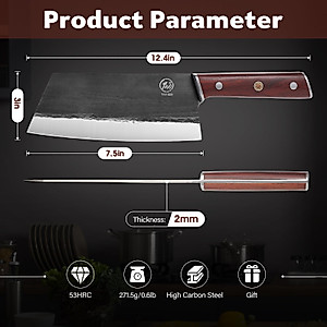 TAN REN 7.5 Inch Chinese Cleaver Knife and 7 Inch Boning Knife for Meat Cutting, High Carbon Steel Butcher Knife, Stainless Boning Knives with Sheath