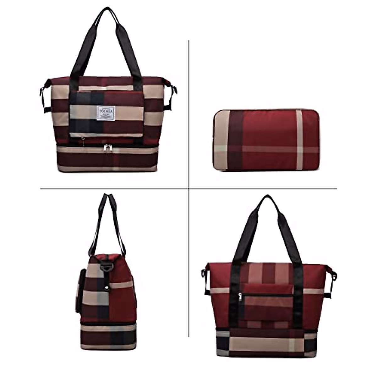 TOOSEA New Foldable Dry/Wet Separation Travel Duffle Bag for Women Carry On with Shoe Compartment Luggage Sleeve, Large Capacity Folding Travel Tote Gym Bag, Weekender Overnight Bag