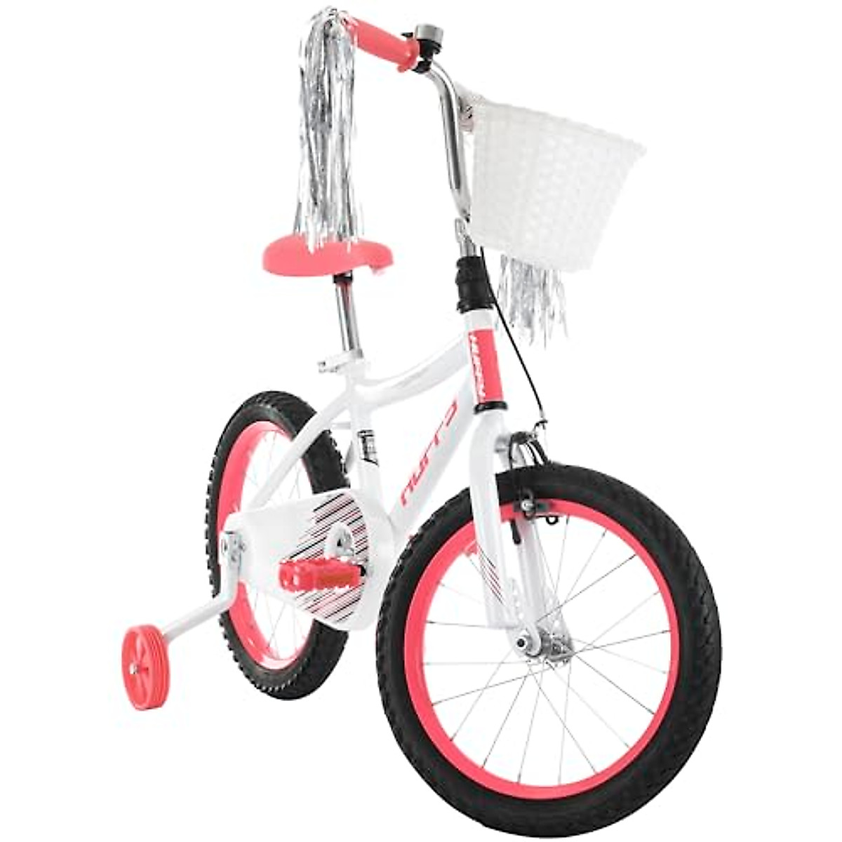 Huffy Zazzle 16" Kids Bike, Ideal for Ages 3 to 5 Years Old, Front Basket, Shimmering Streamers, Removable Training Wheels, Fun and Playful Design, Designed for Growth, Quick Connect Assembly, White