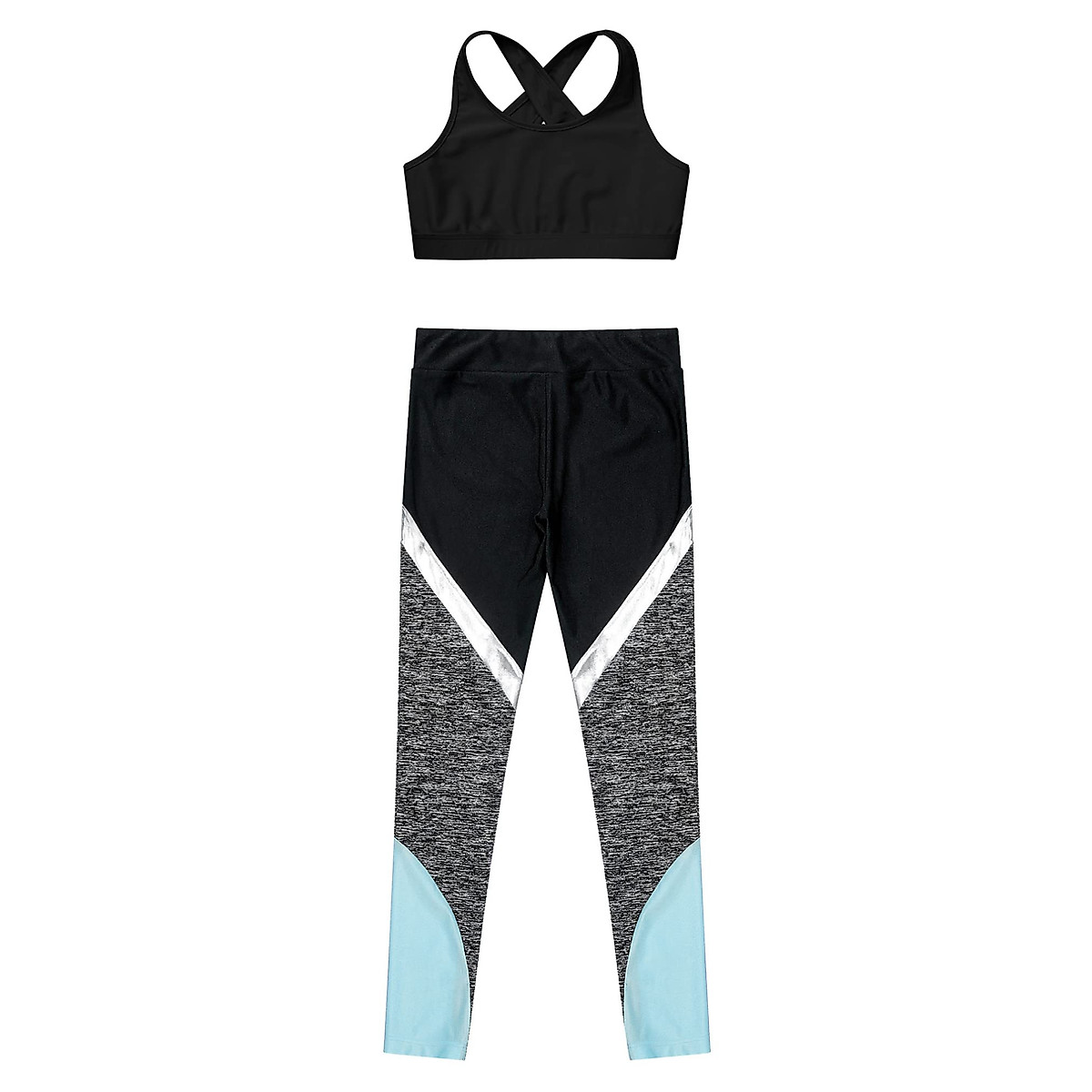 TiaoBug Kids Girls Crop Tops and Athletic Leggings 2 Pieces Activewear Set Leopard Print Gym Yoga Workout Outfits Black&Light Blue E 12