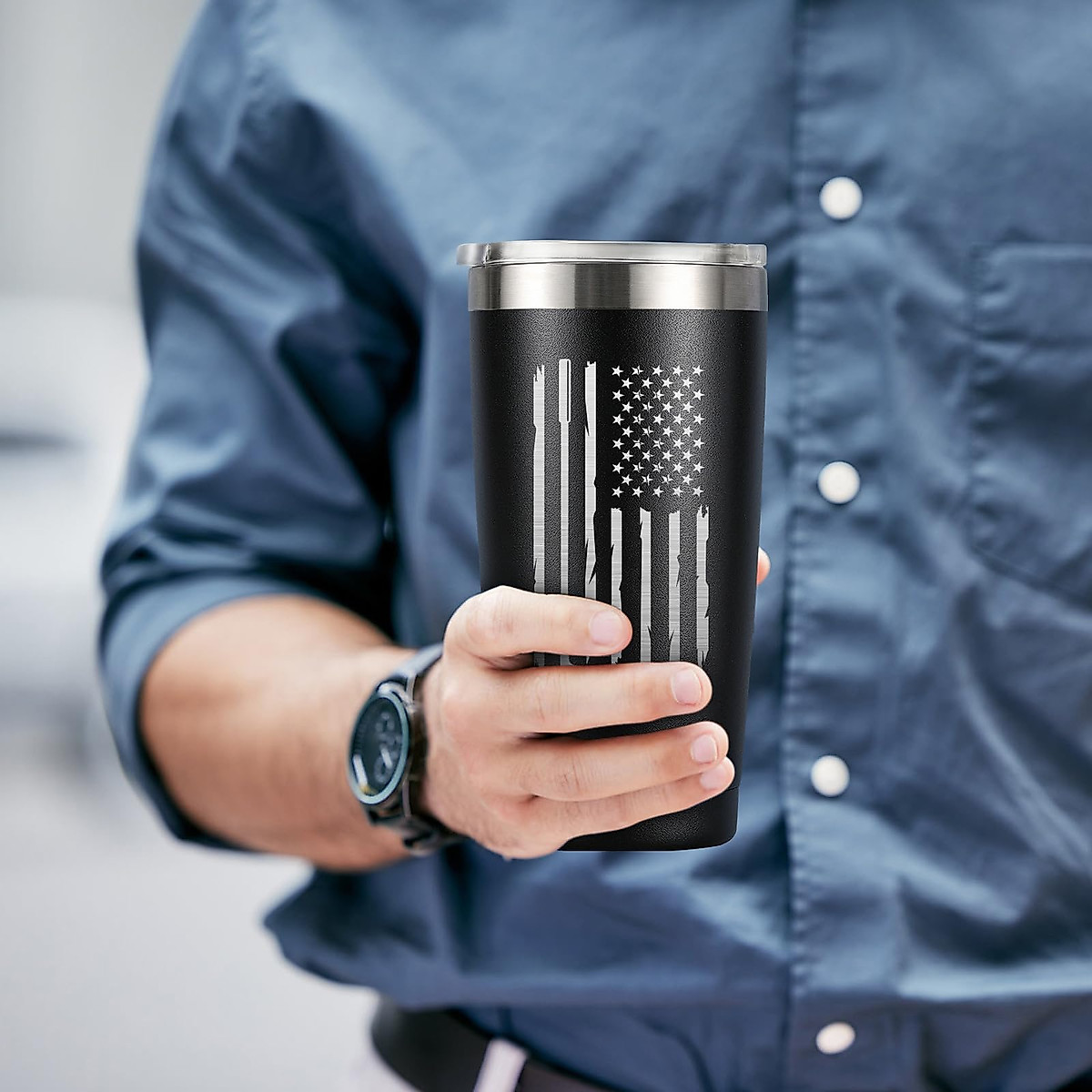 Golf Gifts for Men Dad, Grandpa, Uncle, Him, Husband - Valentines Day Golf Lover Unique Coffee Cup with American Flag - Fathers Day Gift- 20oz Stainless Steel Double Wall Insulated Golfer Tumbler