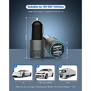 [Apple MFi Certified] iPhone Car Charger,3.4a Fast Charge Dual Port USB Cargador Carro Lighter Adapter USB Car Charger iPhone Metal Cigarette Lighter [2Pack] Lightning Cable for iPhone/iPad/Airpods