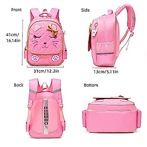 MITOWERMI Cute Rolling Backpack for Girls Trolley School Bags Cat-face Print Wheeled Backpacks Kids Carry-on Travel Luggage