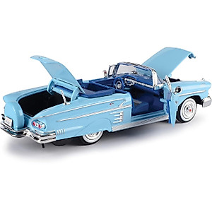 1958 Chevrolet Impala Convertible, Blue - Motormax Premium American 73267 - 1/24 Scale Diecast Model Car