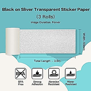 Phomemo M02S Pocket Thermal Printer- Bluetooth Photo Printer with 3 Rolls Transparent White Paper, Compatible with iOS + Android for Plan Journal, Study Notes, Art Creation, Work, Gift