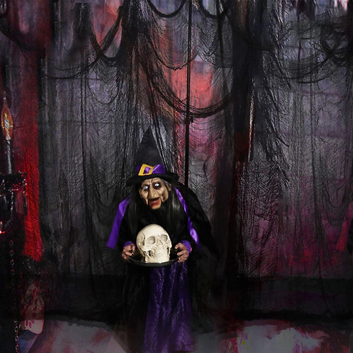 Kijamilee 4 Pack Halloween Creepy Cloth, Scary Spooky Cloth Creepy Gauze, 30 x 120inch Freaky Loose Weave Creepy Cloth, Decorations for Haunted Houses Props Halloween Wall Outdoor Indoor Decor (Black)