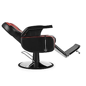 Salonsunny Black & Red Styling Salon Spa Reclining Chair All Purpose Barbering Chair Professional Vintage Heavy Duty Equipment