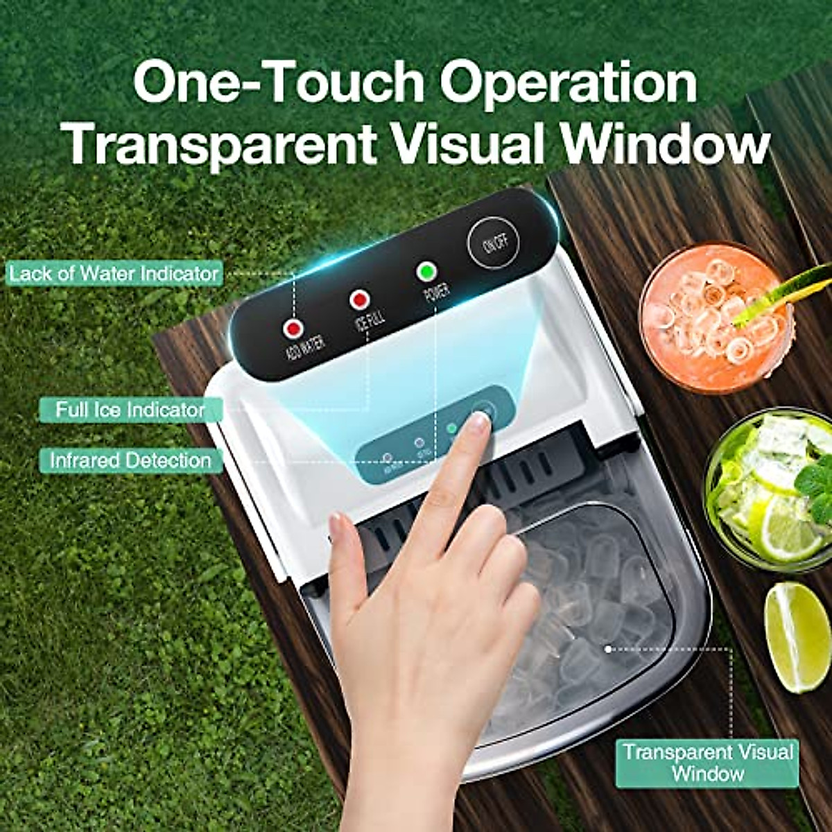 Ice Maker Countertop, Fast Ice Making in 6 Mins 9 Bullet-Shaped Ice, 26.5lbs/24Hrs, Portable Ice Maker Machine with Self-Cleaning, Ice Scoop, Ice Bags and Basket, for Home/Kitchen/Office/Bar/Party