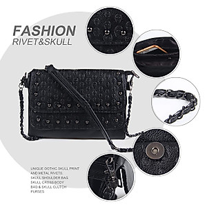 Freie Liebe Women Classic Black Skull Cross Body Bag Vintage Clutch Purse Shoulder Bag