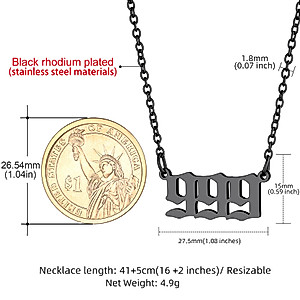 GOLDCHIC JEWELRY Black Angel Number 999 Necklaces For Women, Steel Angel Numbers Pendant Choker Chain