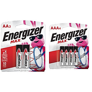 Energizer MAX Alkaline Batteries, 2 Batteries/Pack 2 Batteries/AA Battery,Multi, 2 Count & AAA Batteries, Max Triple A Alkaline, 4 Count