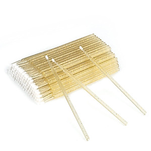 400PCS Crystal Micro Brush Applicator Disposable Micro Cotton Swabs for Eyelash Extensions Makeup Clean (Head Diameter: 2.0mm) (Gold)