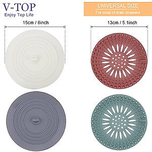 Shower Drain Hair Catcher Tub Stopper, V-TOP Drain Cover for Shower to Catcher Hair, Silicone Bathtub Drain Plug Suit for Bathroom Kitchen and Laundry, 4 Pack