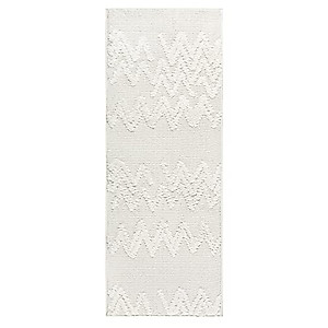 Antep Rugs Palafito 2x5 Geometric Shag Chevron High-Low Pile Textured Indoor Area Rug (White, 2' x 5')