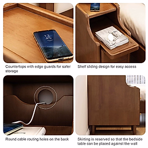 Delucuption Small Bedside Table Wood Nightstand for Bedroom Side Table with Storage No Assembly Required End Table Bedroom Furniture Organize Essentials(Walnut,11.8x15.7x19.7in)